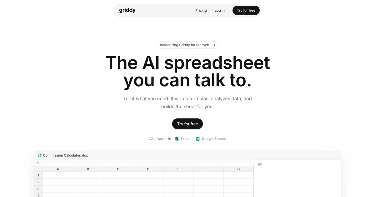 Griddy — AI-Powered Spreadsheet Assistant | Excel & Google Sheets
