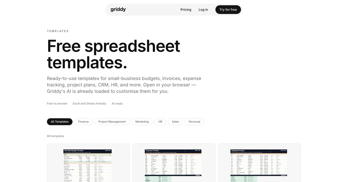 Free Spreadsheet Templates — Excel & Google Sheets | Griddy
