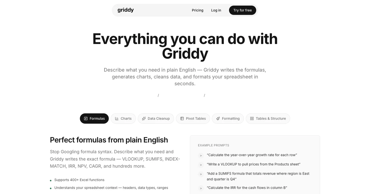 Use Cases — What You Can Do with Griddy AI Spreadsheet Assistant